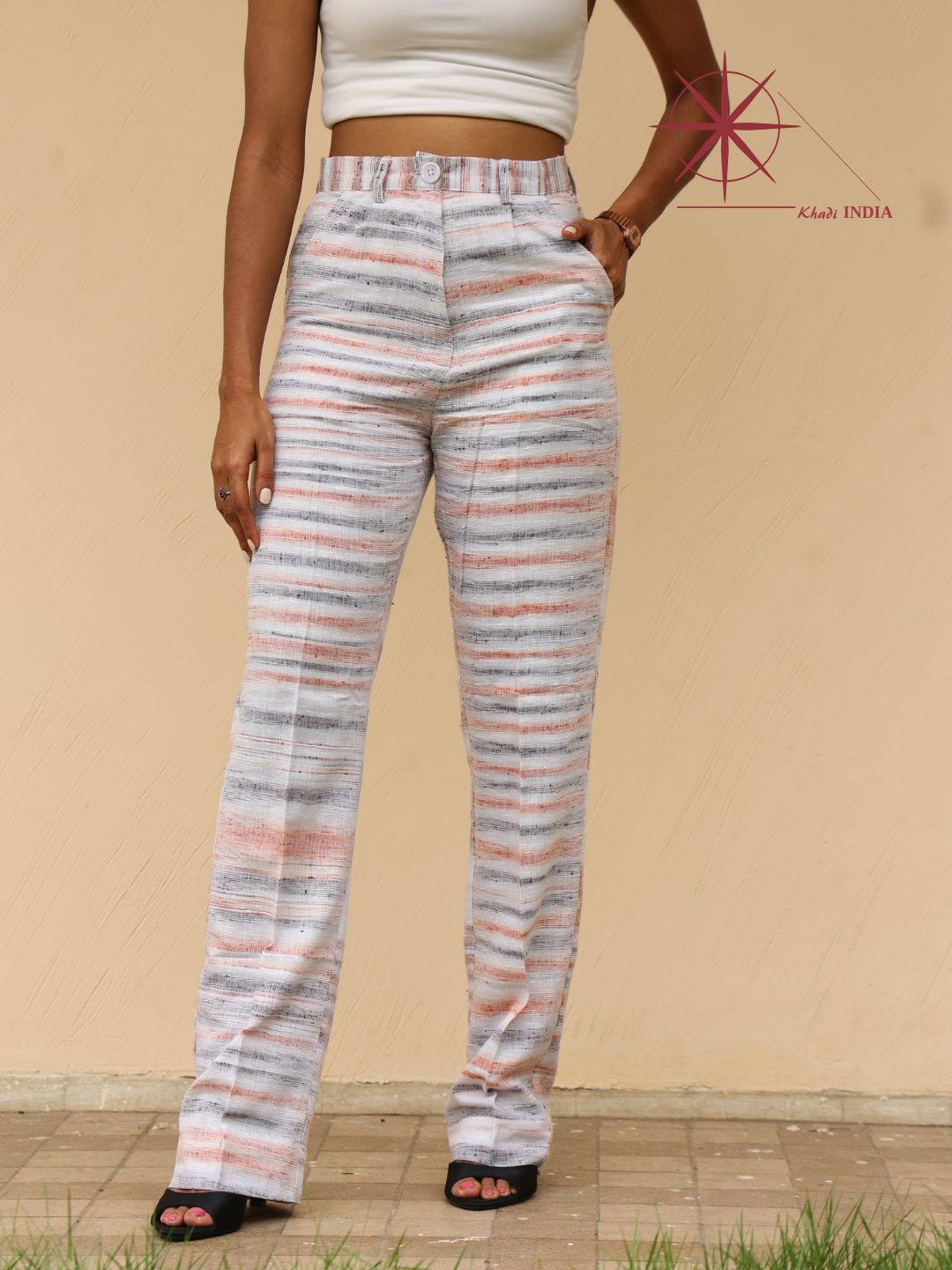 White Khadi Cotton Textured Straight Fit Pants – Velonae